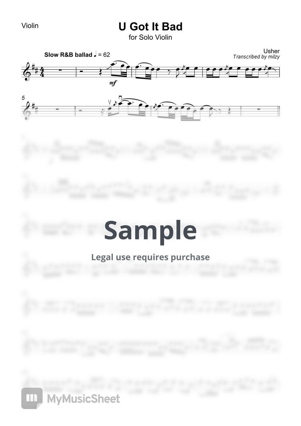 Usher - U Got It Bad (Violin) Sheets by milzy