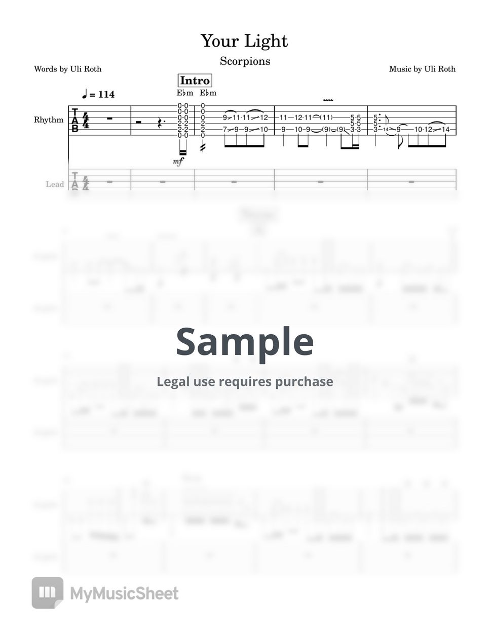 The Scorptions - Your Light (Rhythm and Lead Parts - complete) Sheet ...