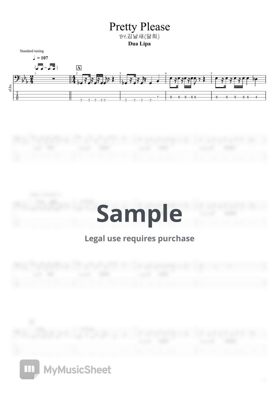 Dua Lipa - Pretty Please Tab + 1staff by 김날새