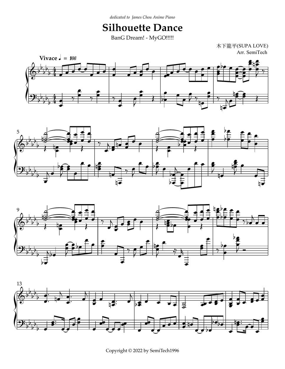 木下龍平(SUPA LOVE) - 影色舞シルエットダンス (BanG Dream! It's MyGO!!!!!) Sheets by ...