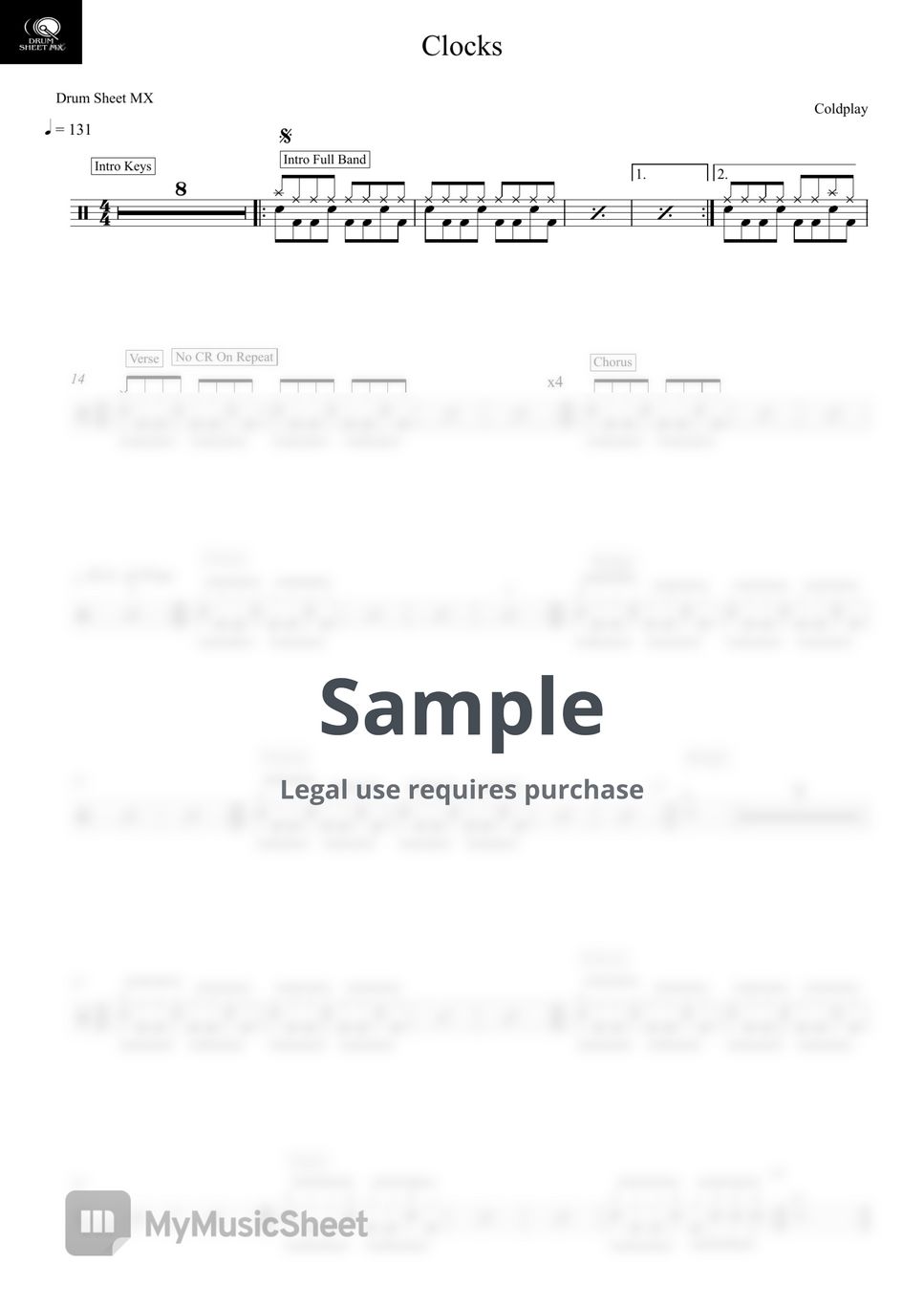 Coldplay - Clocks Sheets by Drum Sheet MX