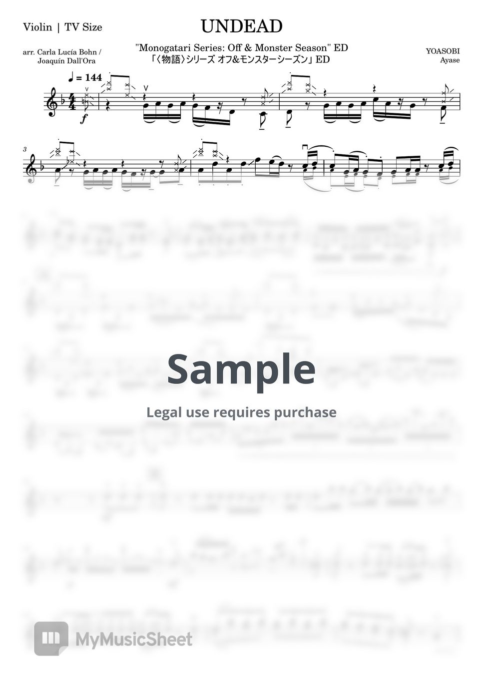 YOASOBI - UNDEAD | "Monogatari Series: Off & Monster Season" ED 악보 by co-neko