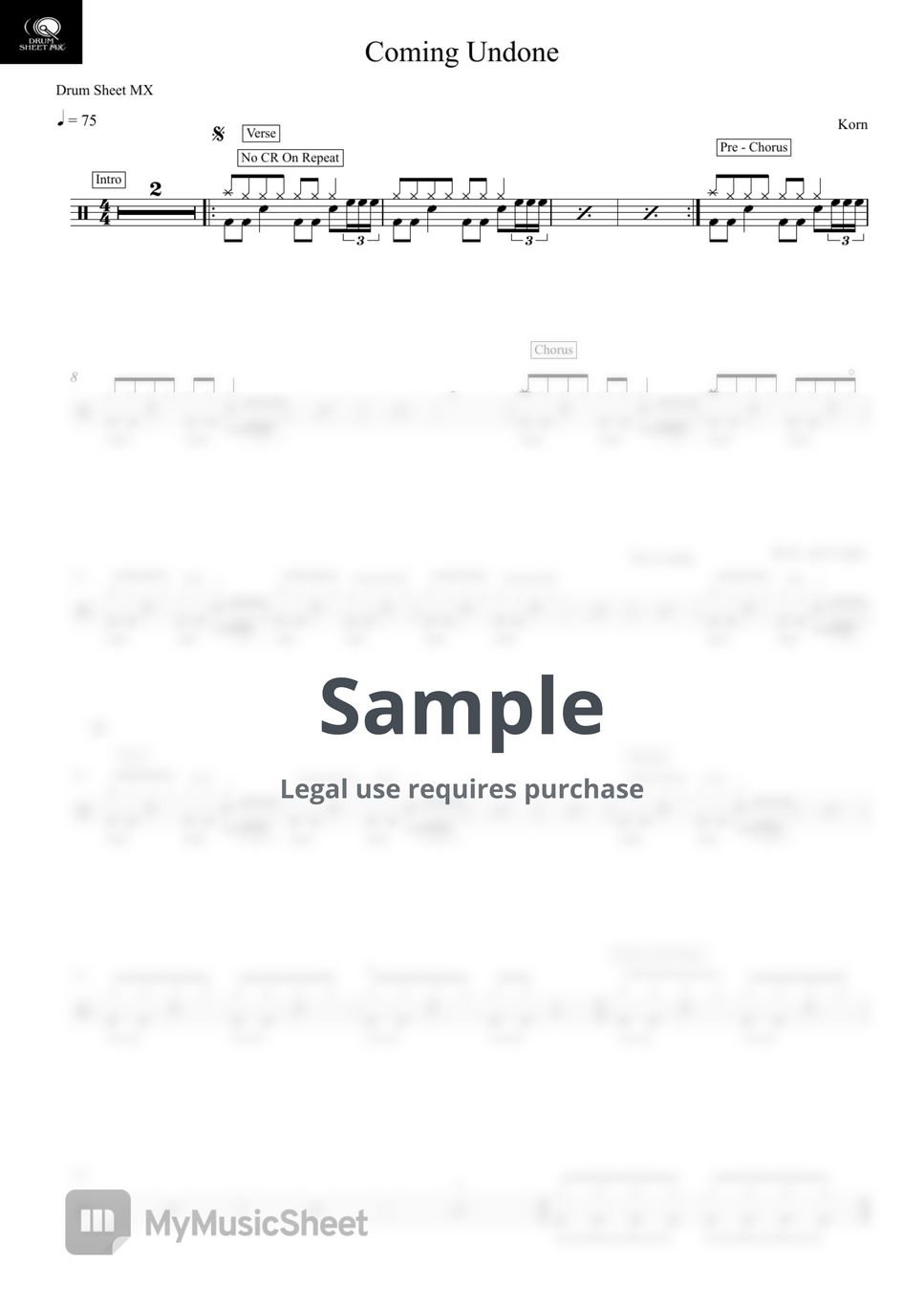 Korn - Coming Undone Sheet Music by Drum Sheet MX