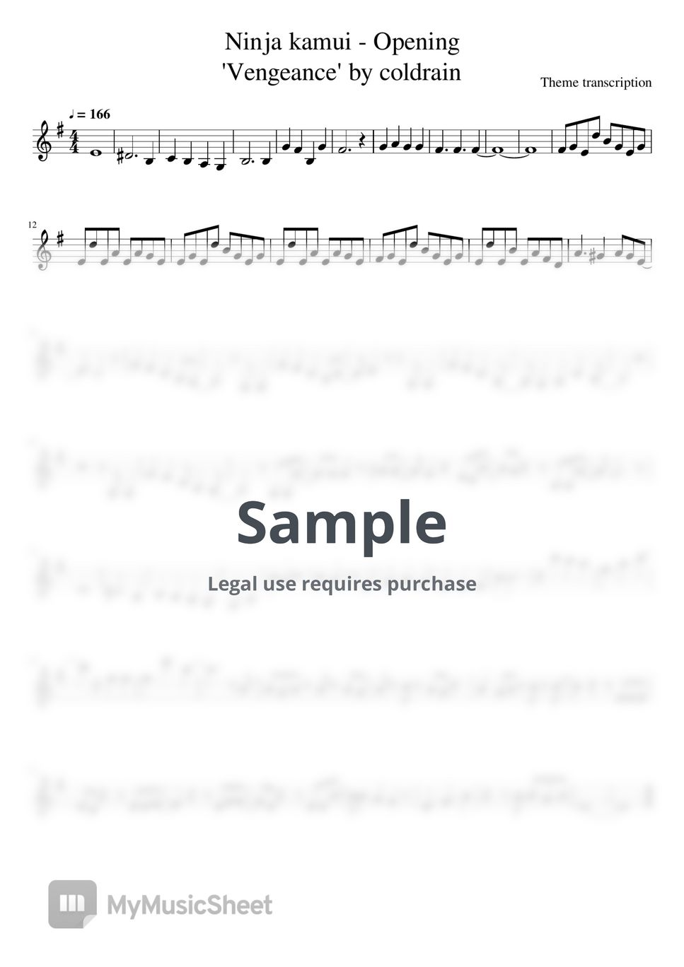 Coldrain - Ninja Kamui Opening - 'Vengeance' by Coldrain - Violin transcription 악보 by Lufé