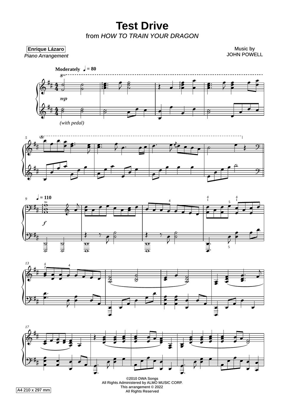 How To Train Your Dragon - Test Drive Piano Sheet Music PDF | Enrique ...