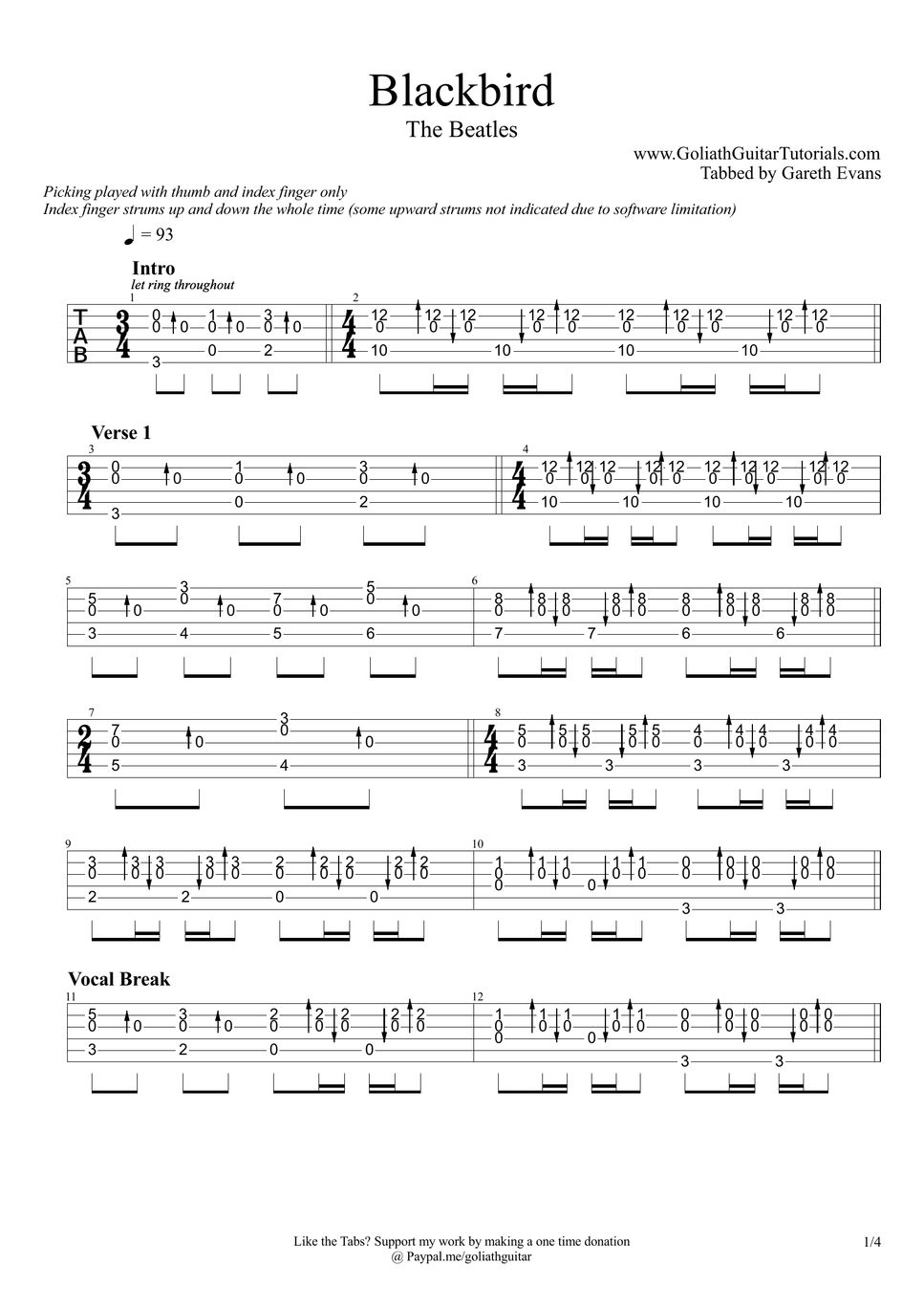 The Beatles Blackbird Hoja By Goliath Guitar Tutorials