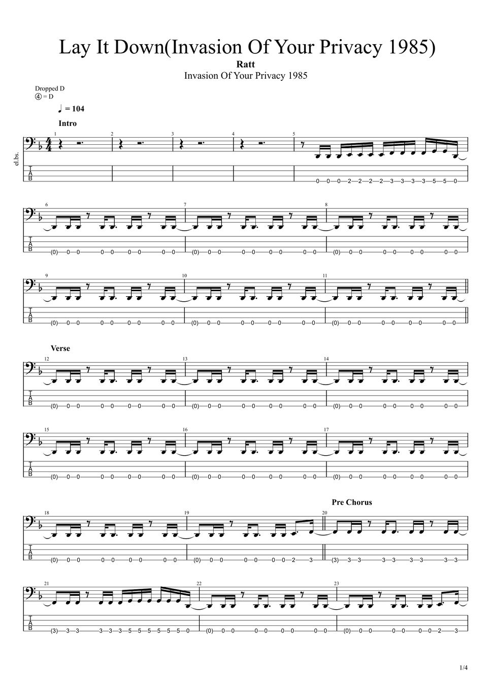 RATT - Lay it down Sheets by pdb