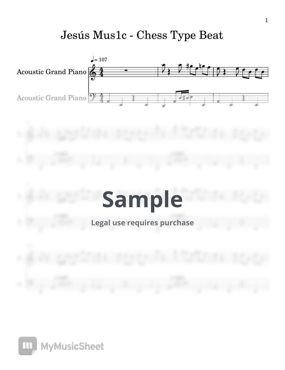 Jesús Mus1c - Chess Type Beat (PIANO SHEET) Sheet Music by Synthly