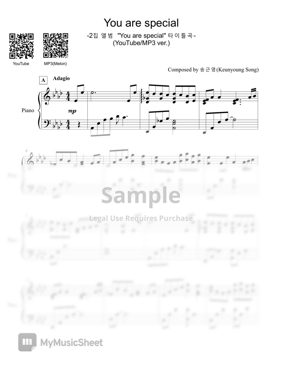 Keunyoung Song(송근영) - You are special(육아에 지친 아내에게) (2nd Album) Sheets by Keunyoung Song(송근영)