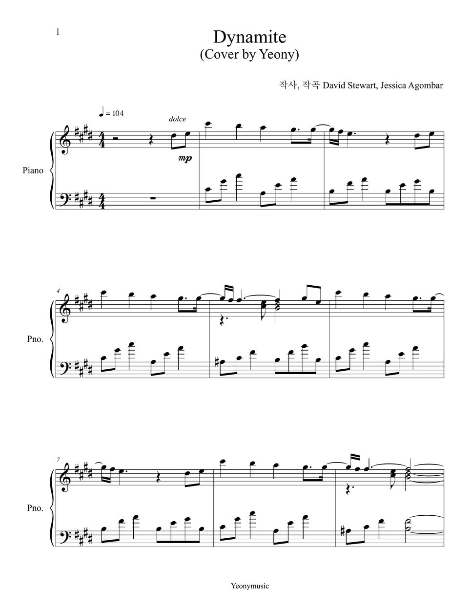 BTS(방탄소년단) - Dynamite Sheet by Yeony