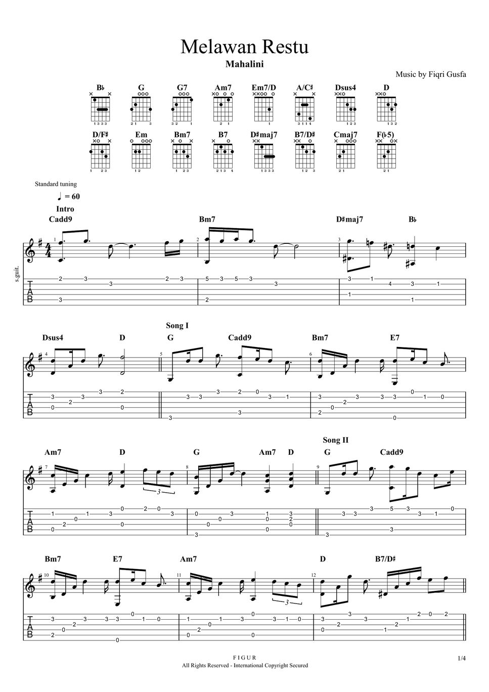Mahalini - Melawan Restu Tab + Partition à une seule portée by Fiqri Gusfa