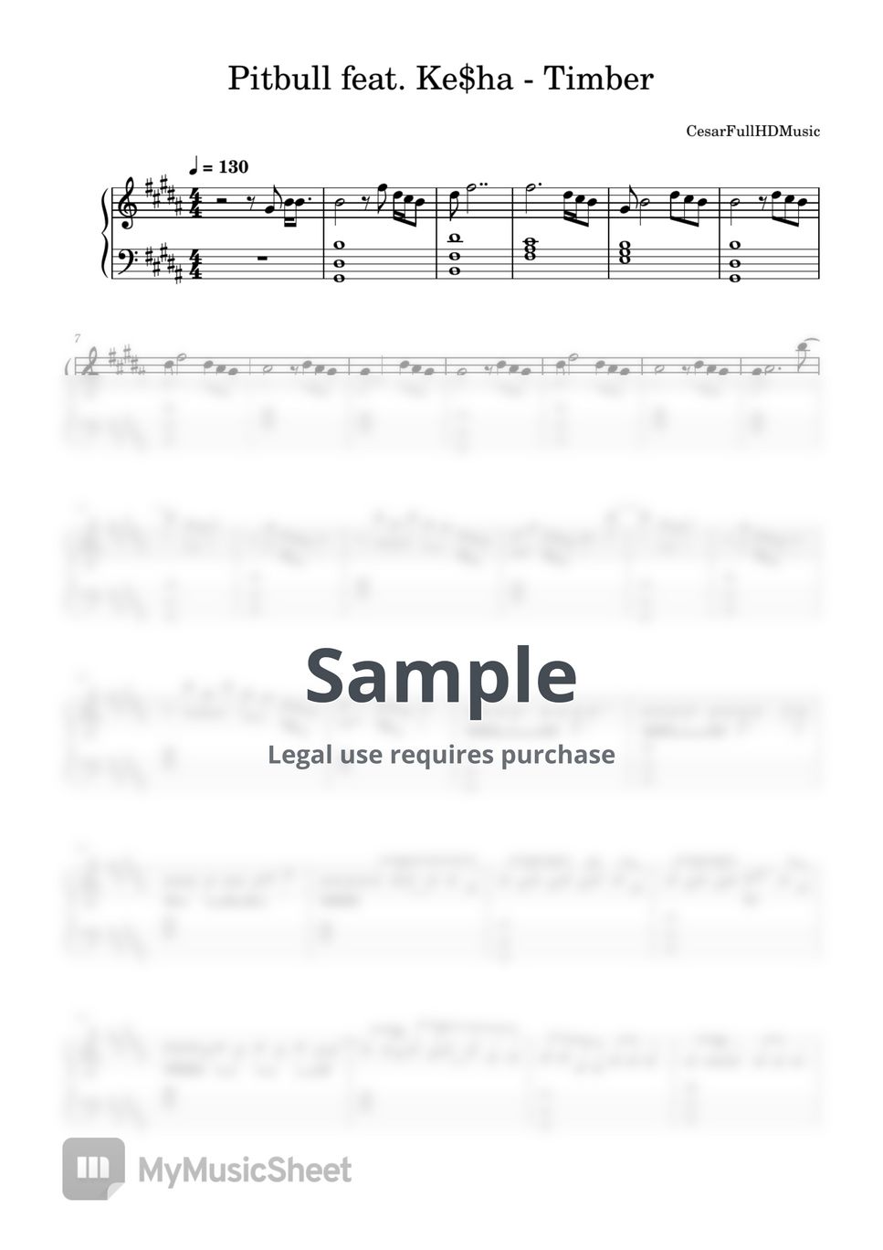 Pitbull feat. Ke$ha - Timber Sheet Music