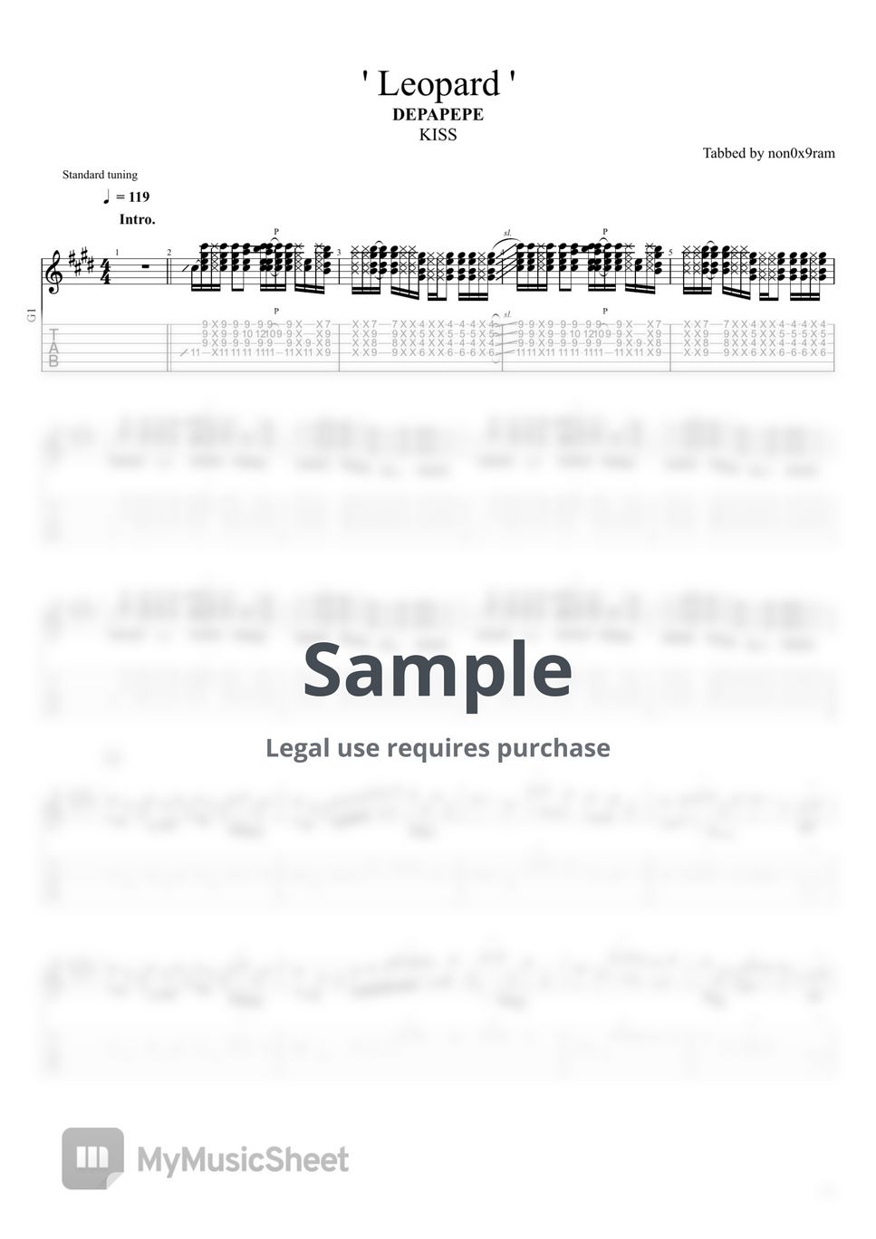 데파페페 - Leopard (기타프로) Sheet Music by 노노그램