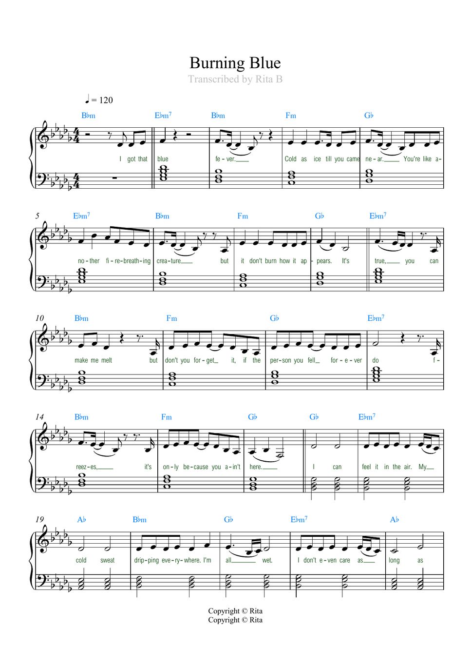 Mariah the Scientist - Burning Blue (lyrics/chords) Sheet Music by Rita B