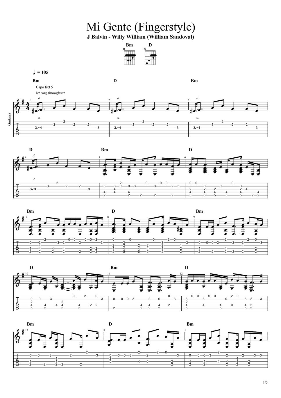 J Balvin/Willy William - Mi Gente (Fingerstyle Guitar) TAB by William ...