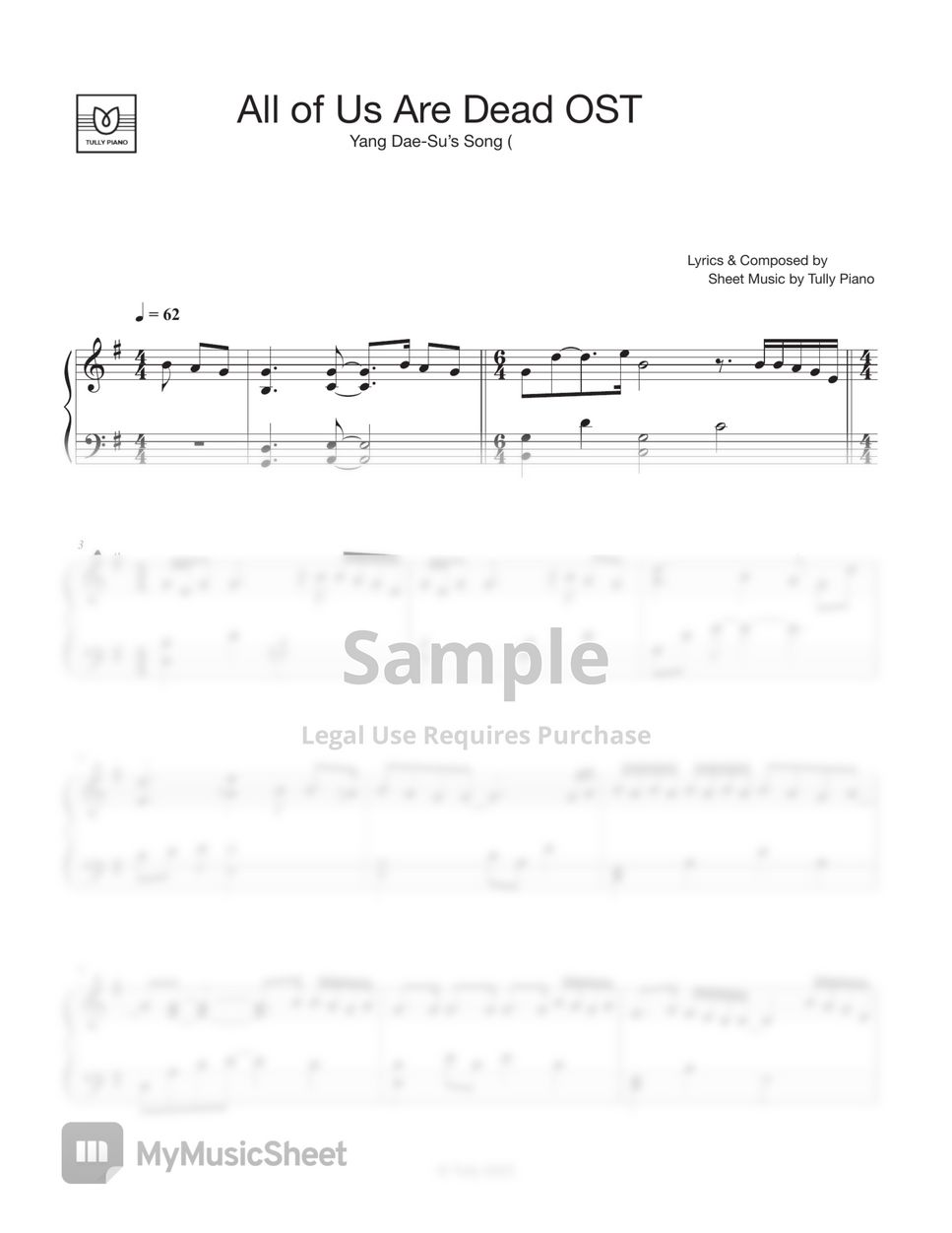 Yang Dae-Su’s Song - All of Us Are Dead OST Sheets by Tully Piano