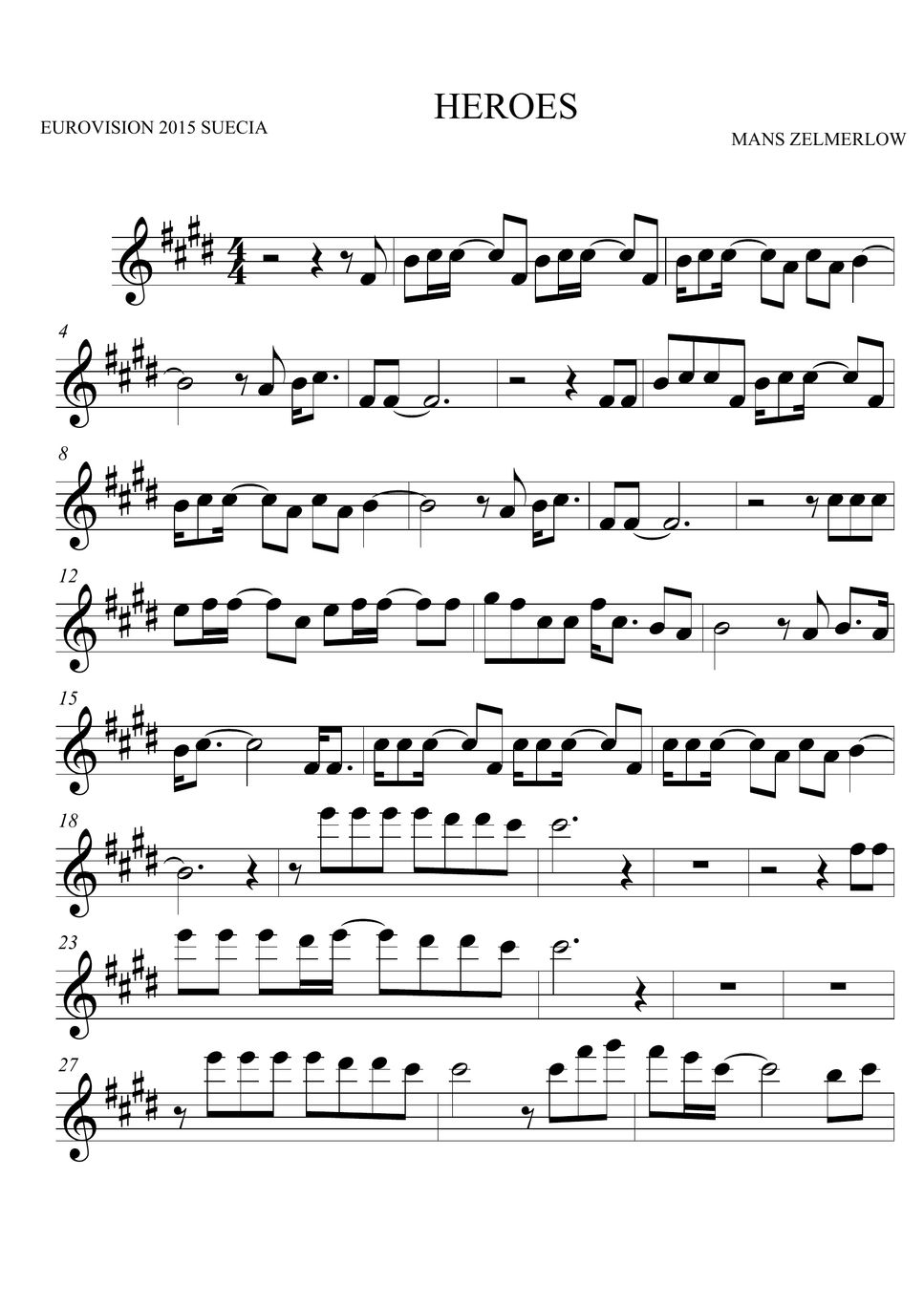 Heroes. Eurovision 2015 - Måns Zelmerlöw (Alto Sax) Sheet by Ismael Dorado