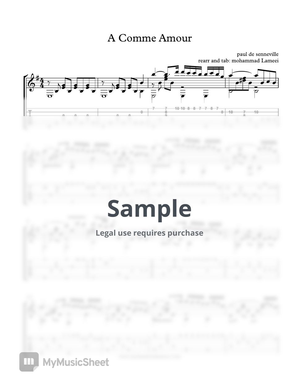 Richard Clayderman - A comme Amour Tab + 단선 악보 by Mohammad Lameei