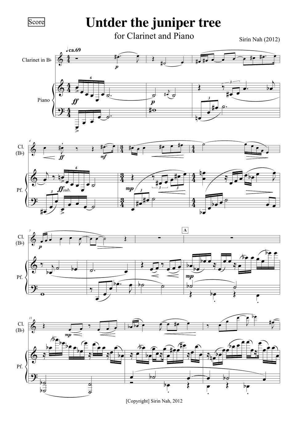 나실인 - Under the juniper tree (for Clarinet and Piano) Sheet Music by 나실인