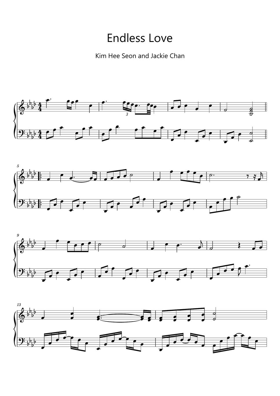 Jackie Chan ft. Kim Hee Sun - Endless love (The Myth OST) (Sheet Music ...