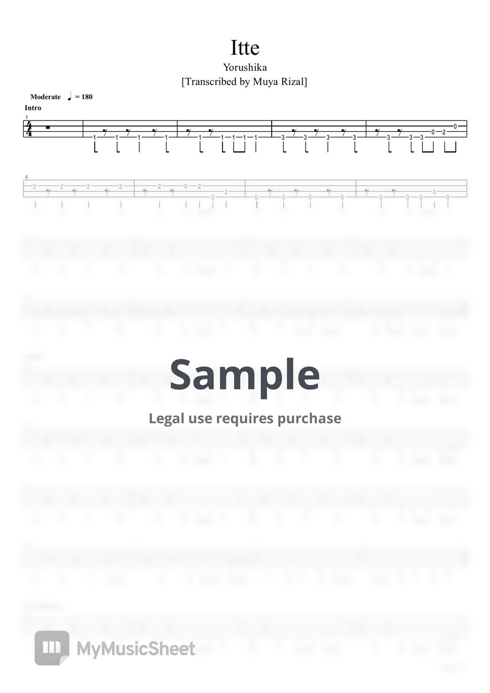 Yorushika - Itte (Bass TAB) 악보 by Muya