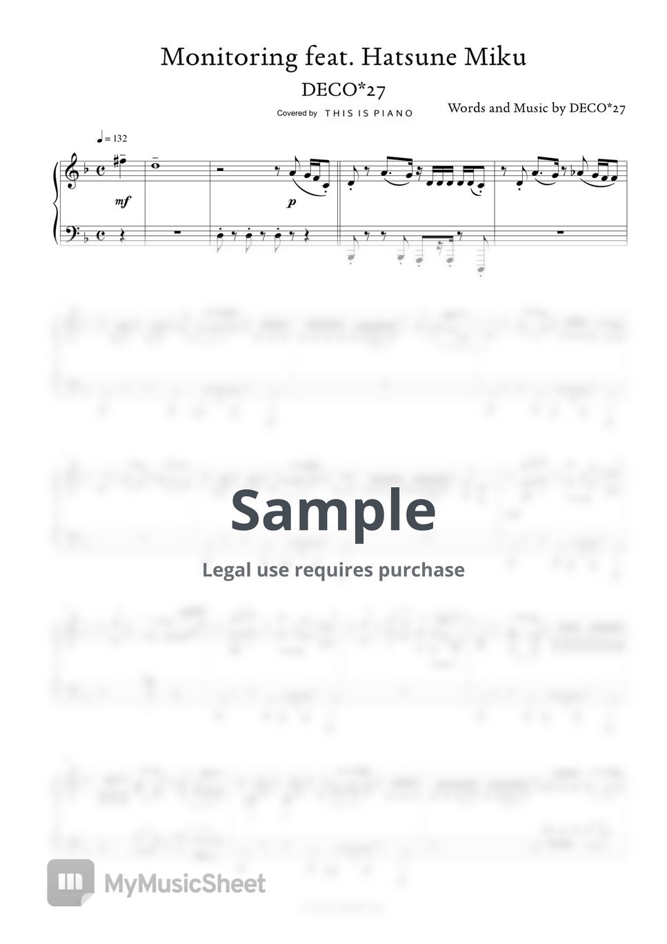 DECO*27 - モニタリング (Monitoring) feat. 初音ミク (Hatsune Miku) Piano Sheet ...