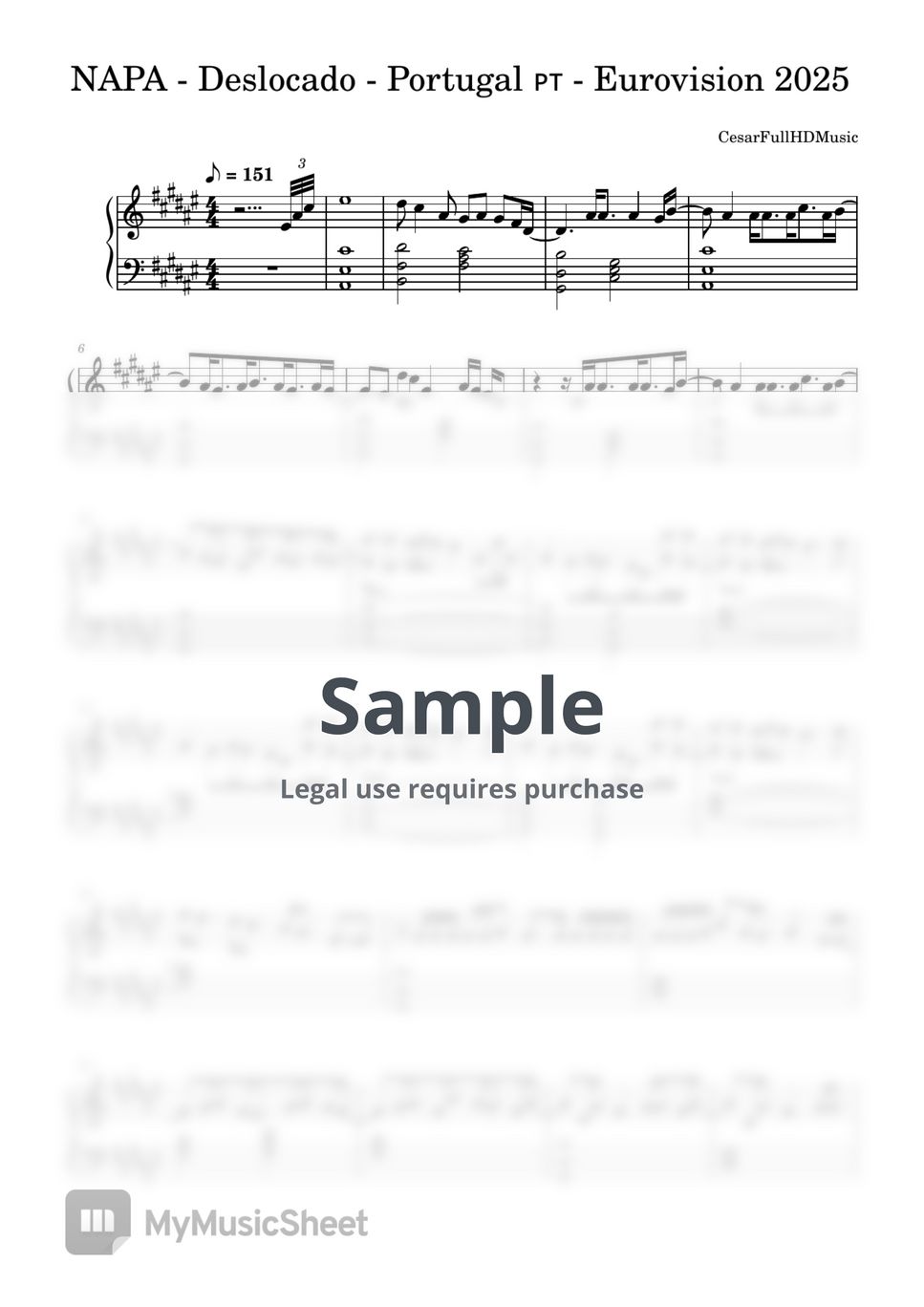 NAPA - Deslocado - Portugal 🇵🇹 - Eurovision 2025 Sheet Music