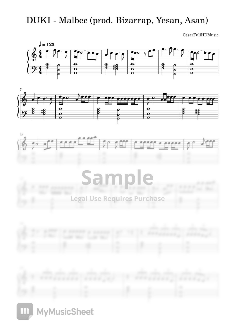 DUKI (prod. Bizarrap & Yesan & Asan) - Malbec Sheet Music