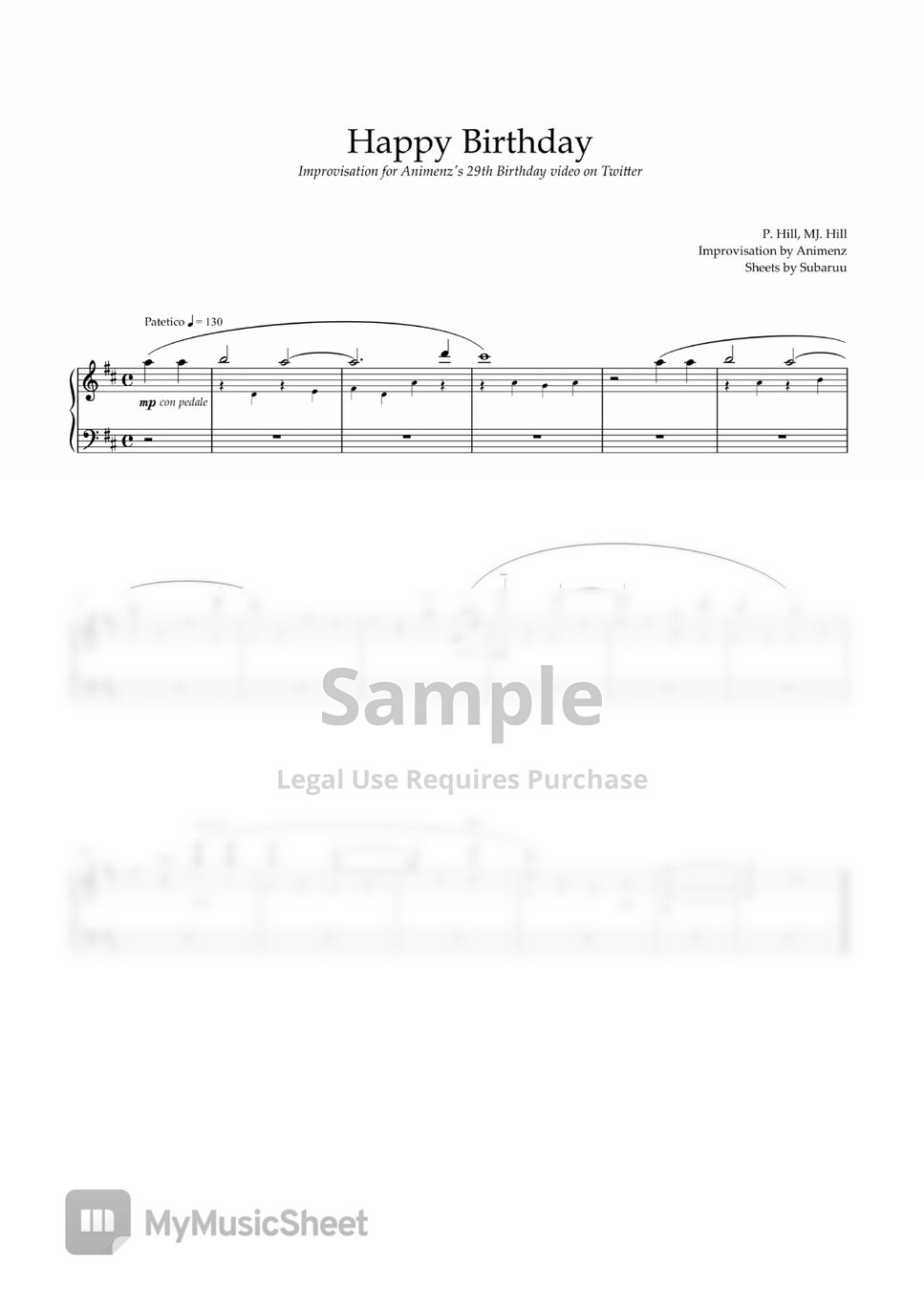 Patty Hill - Animenz - "Happy Birthday" Improv (Transcription) Sheets ...