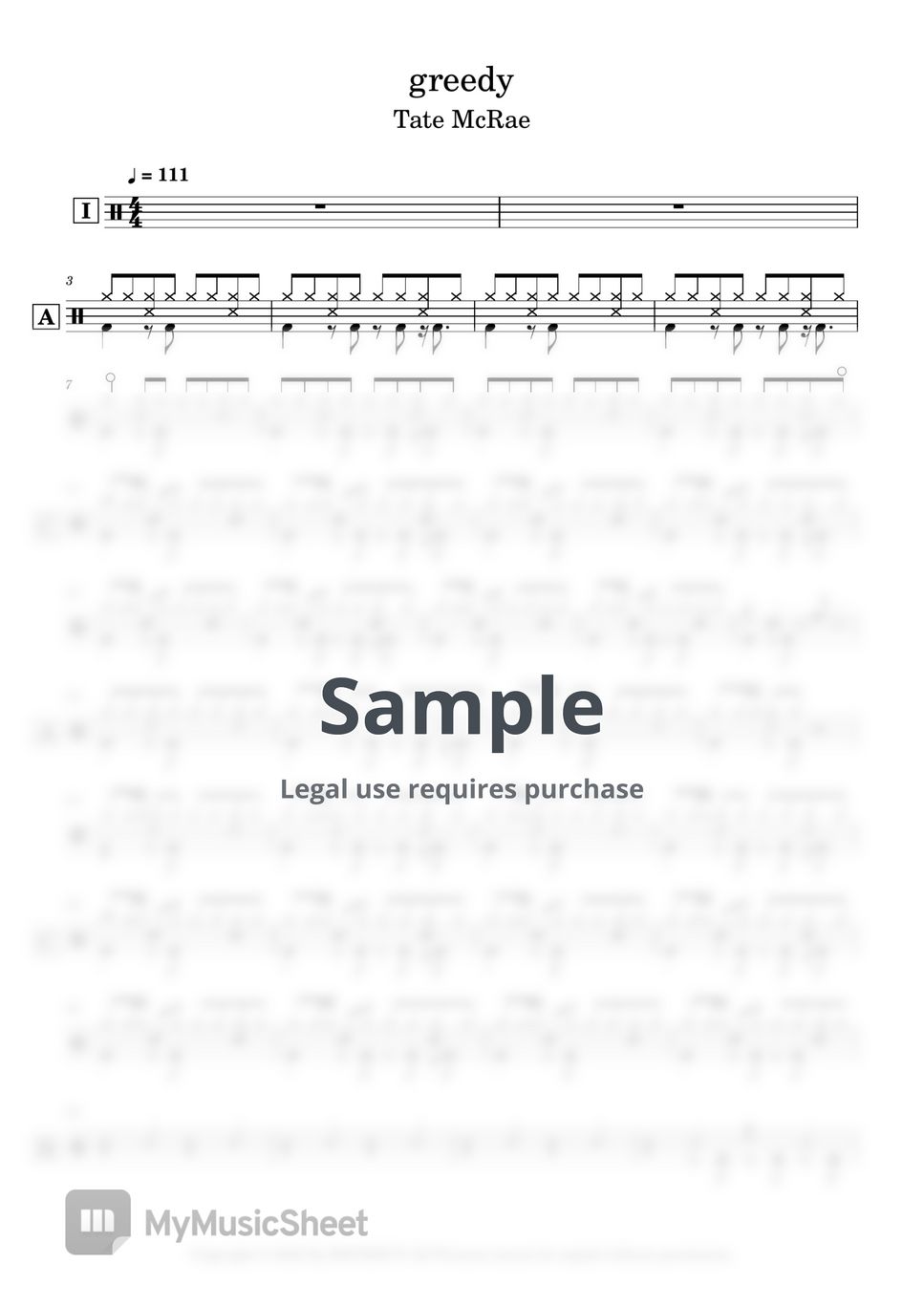 TateMcrae - Greedy Sheet Music by 락훈Rockhun