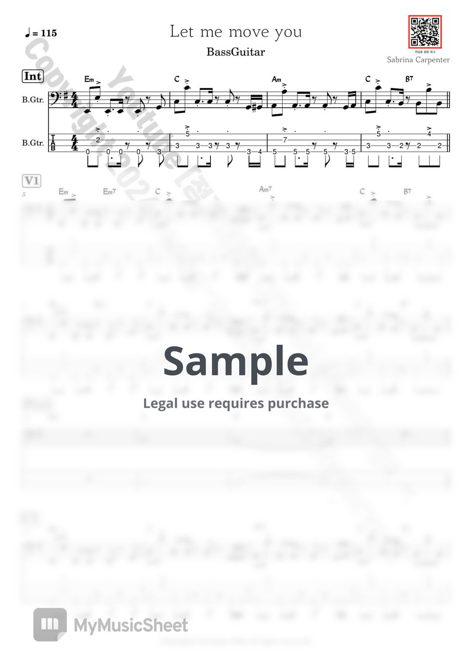 Sabrina Carpenter - Let me move you [BassGuitar] نوتة موسيقية by ...