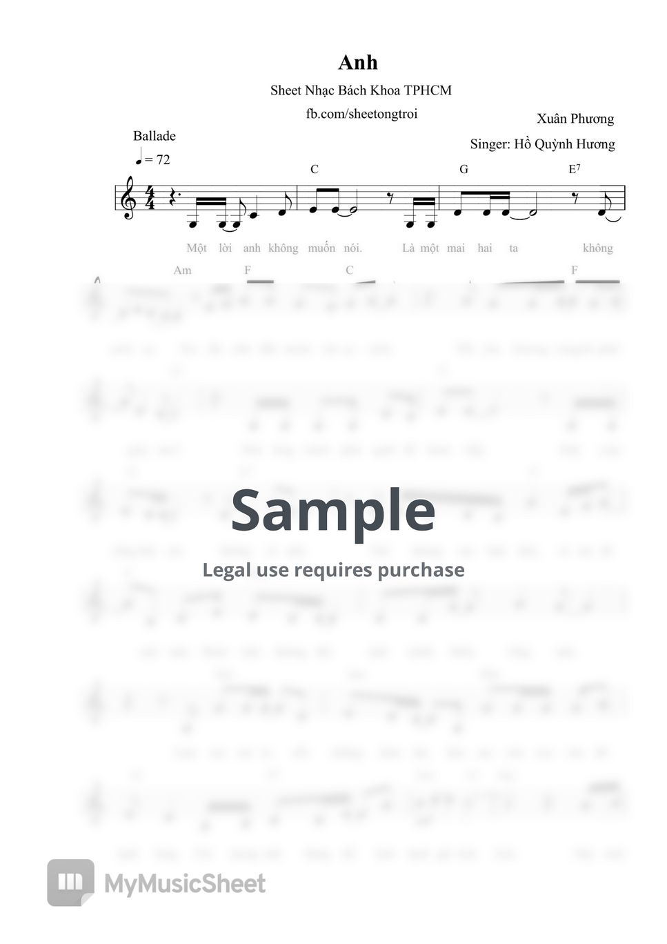 Hồ Quỳnh Hương Anh Lyrics Attached Sheets By Sheet Nhạc Bách Khoa