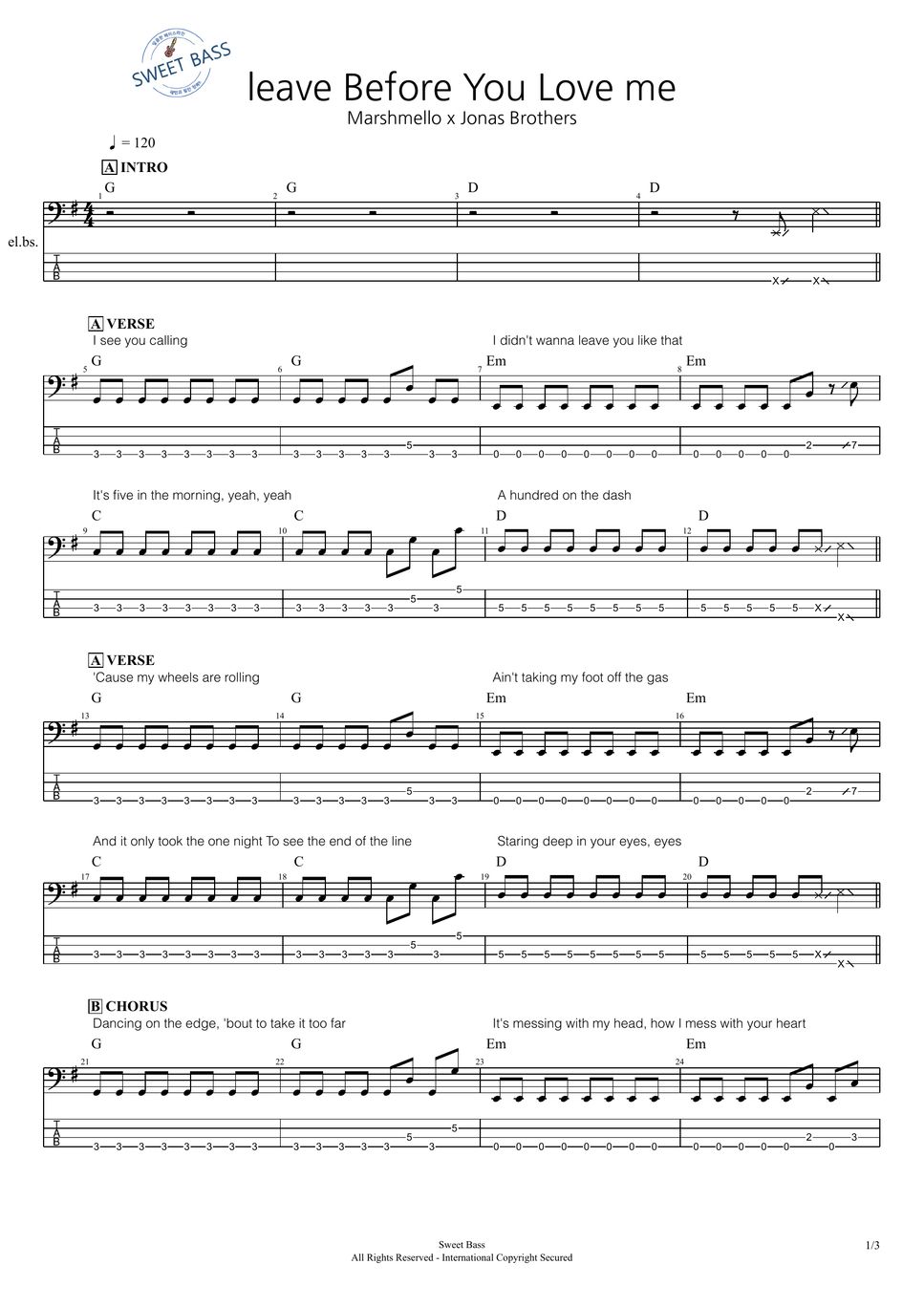 Marshmello x Jonas Brothers - leave Before You Love me Sheet by Sweet Bass