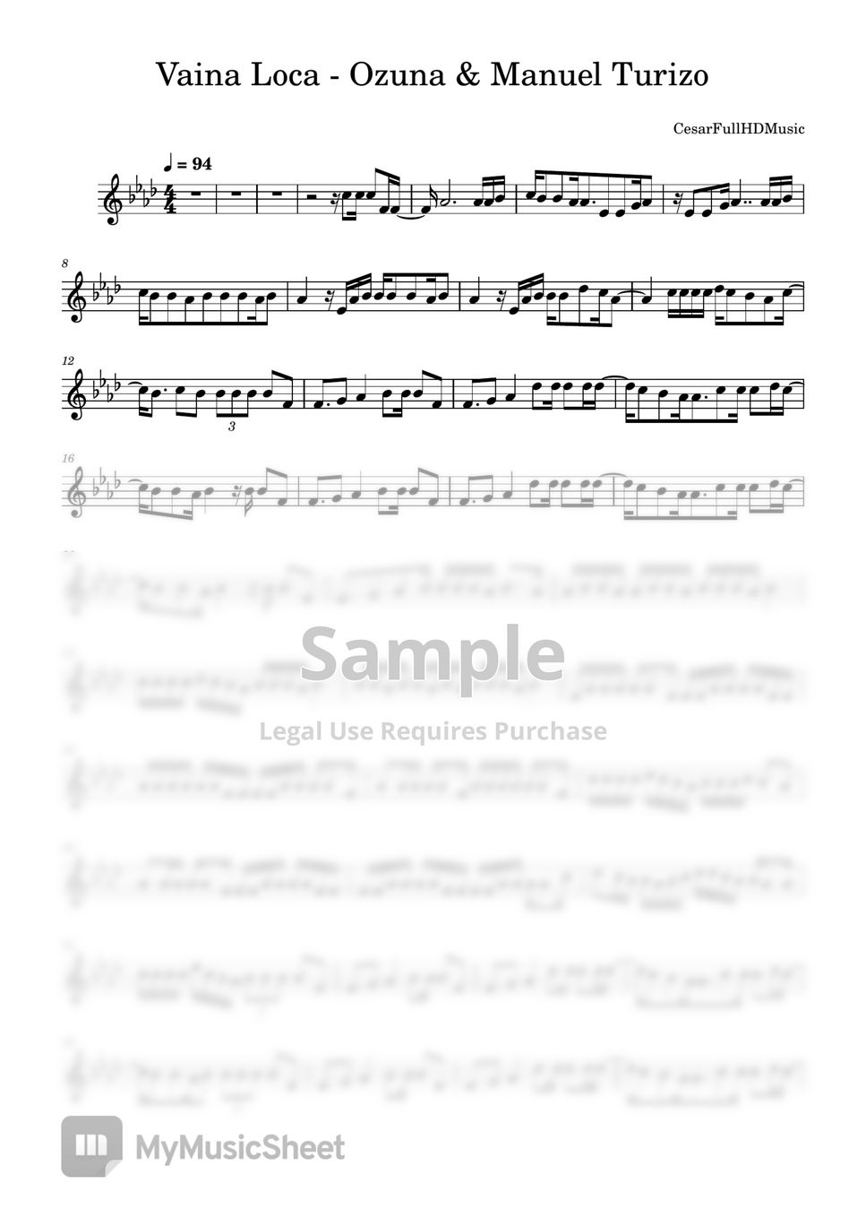Ozuna & Manuel Turizo - Vaina Loca 악보
