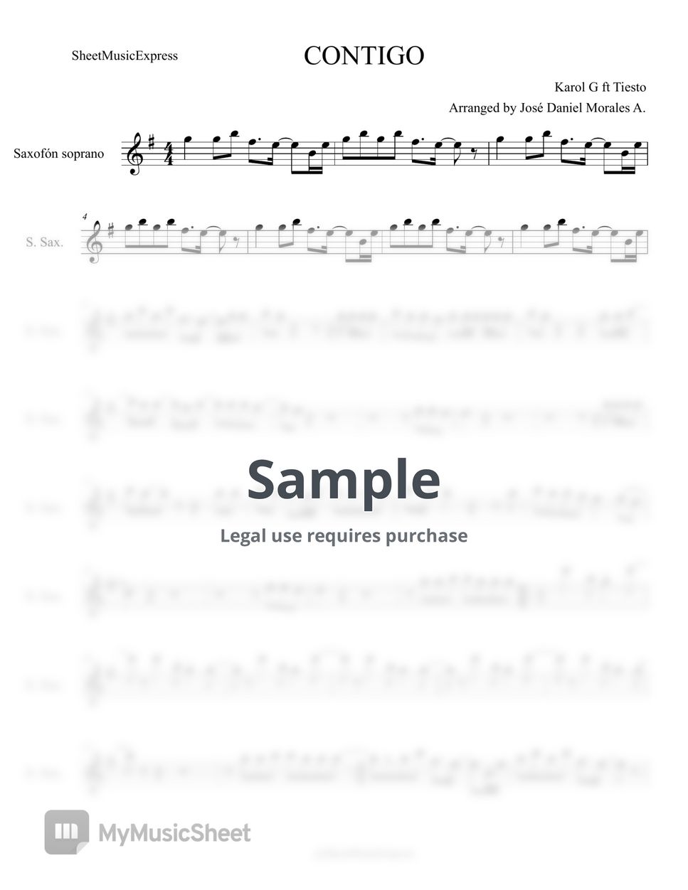 Karol G - Contigo by Karol G ft Tiesto Sheet Music Soprano Sax (Latin ...