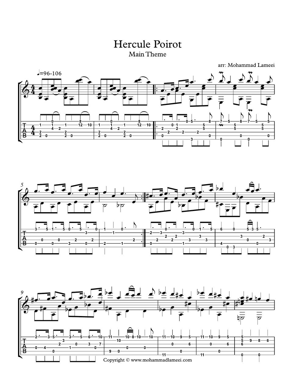 Christopher Gunning - Hercule Poirot Tab + 1staff by Mohammad Lameei