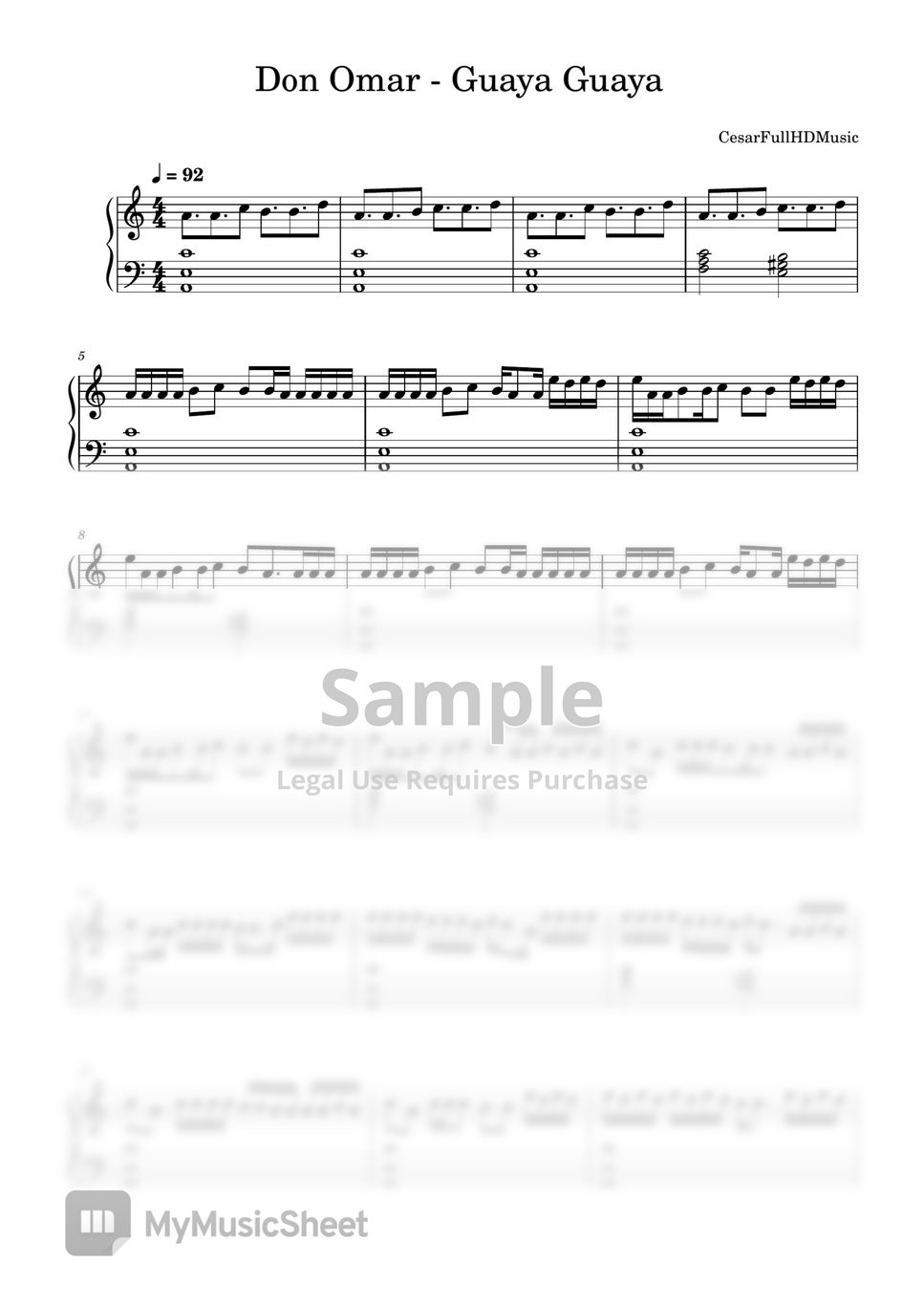 Don Omar - Guaya Guaya Sheet Music