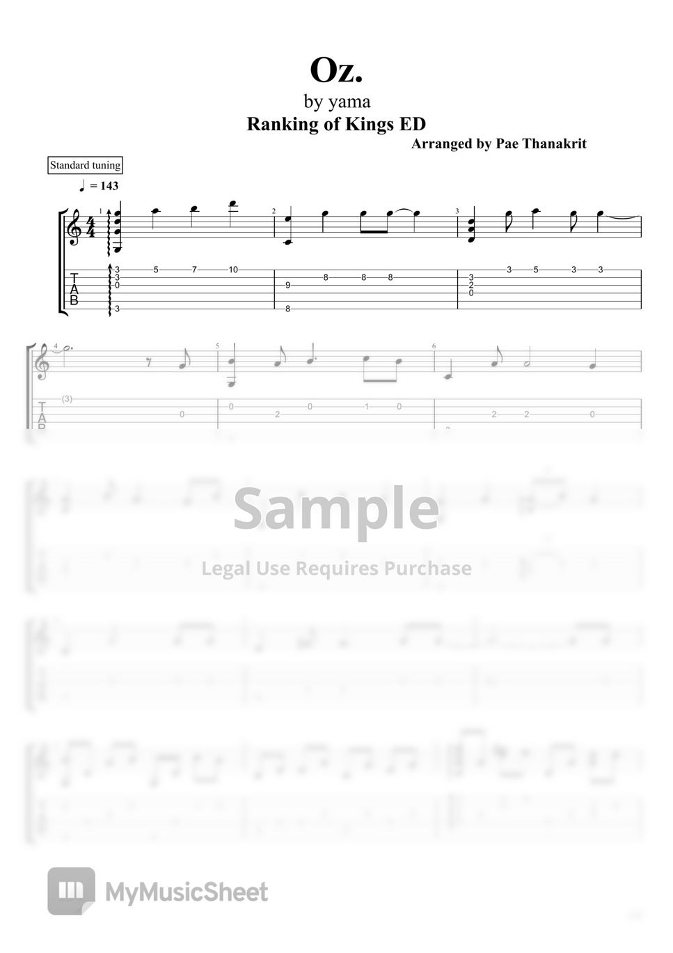 Ranking of Kings ED - Oz. Sheet Music by yama