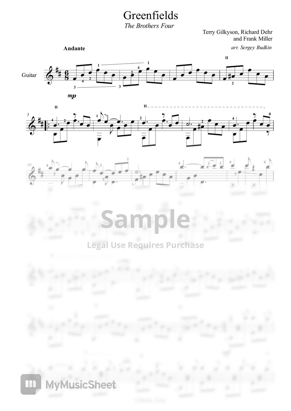 The Brothers Four - Greenfields 楽譜 by Buddy_King