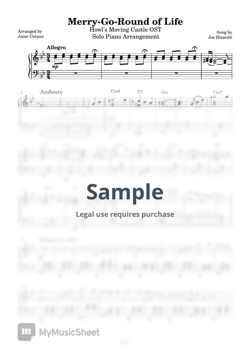 Joe Hisaishi - Merry-Go-Round of Life (Simplified Version) 악보 by Jocar ...