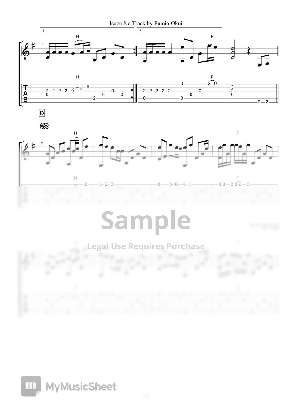 Fumio Okui - Isuzu No Track (Guitar TAB) Tab + 1staff by guitar kuitar