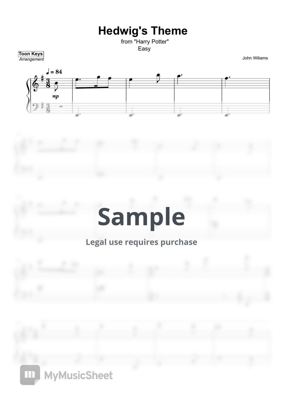 John Williams - Hedwig's Theme (Harry Potter) Sheets by Toon Keys
