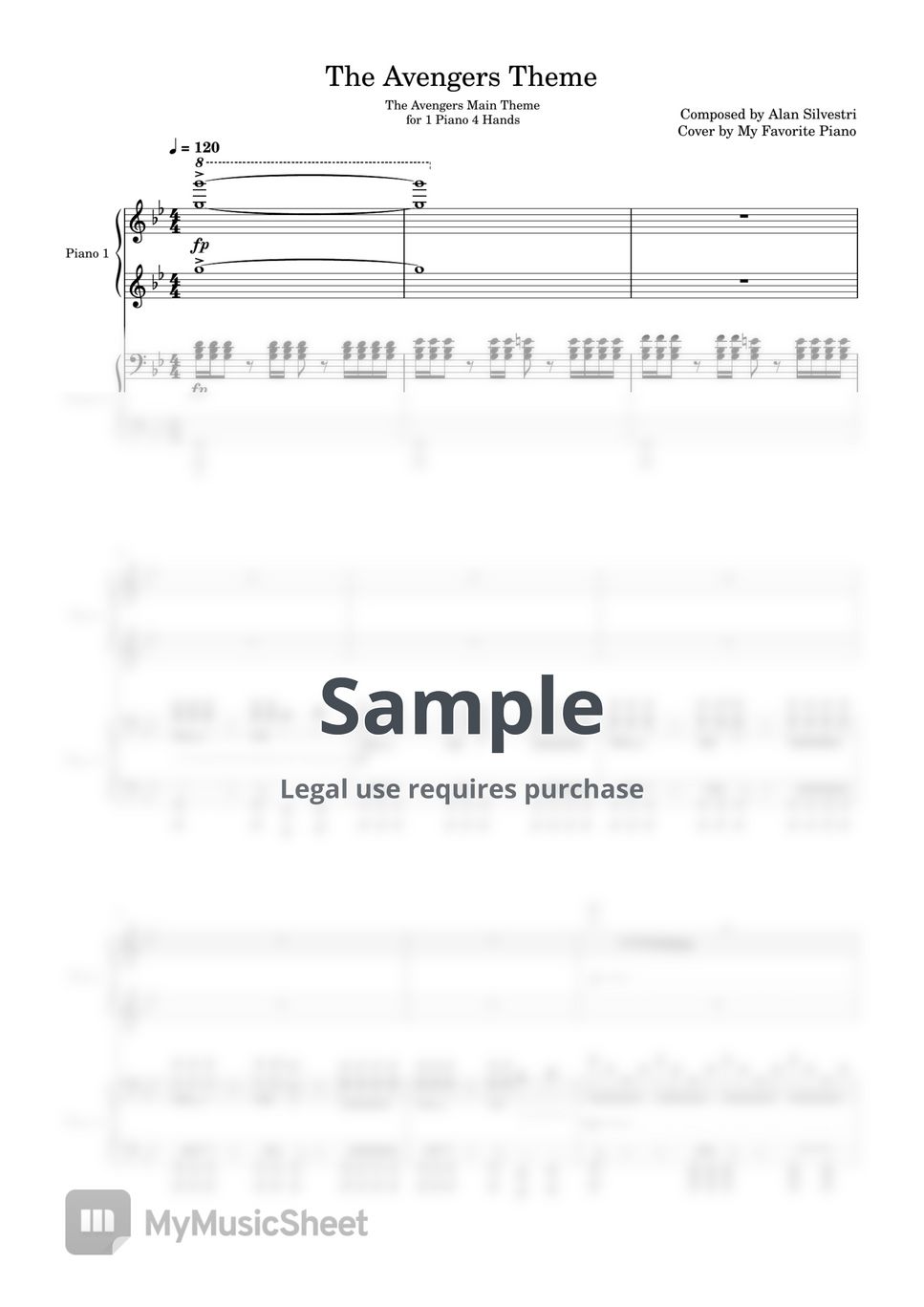 Avengers Ost The Avengers Main Theme 1 Piano 4 Hands Sheets By My