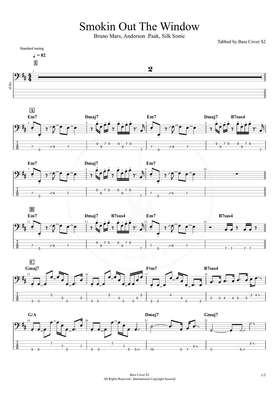 Bruno Mars, Anderson .Paak, Silk Sonic - Smokin Out The Window Tab ...