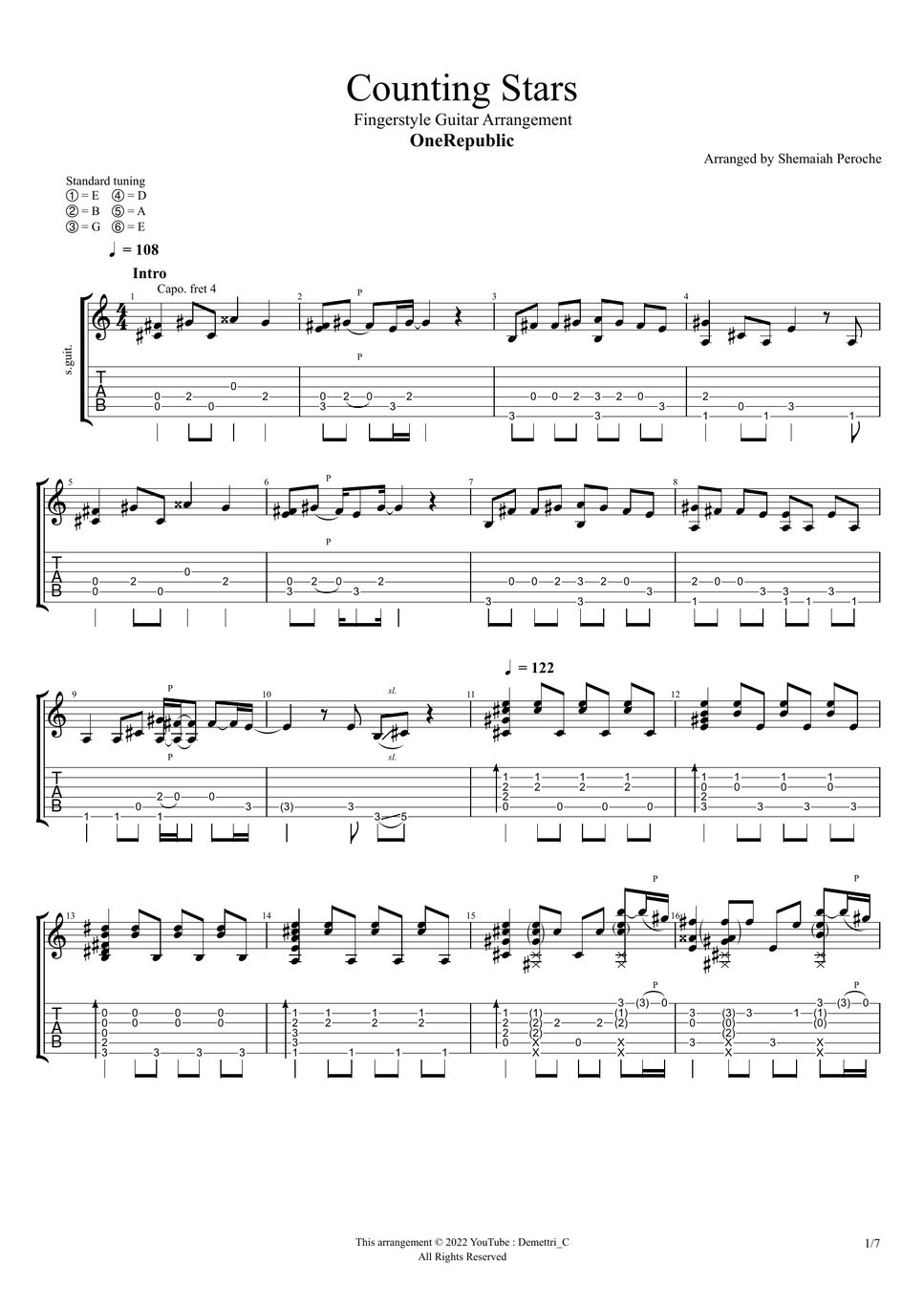 OneRepublic - Counting Stars Sheets by Demettri C