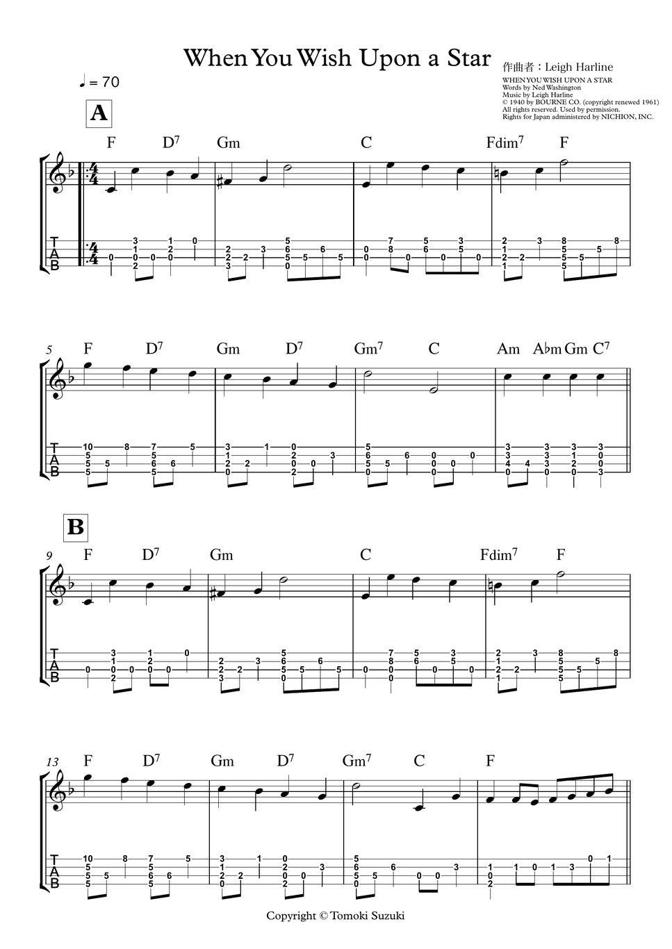 Leigh Harline - When You Wish Upon a Star Sheet by tomoki suzuki