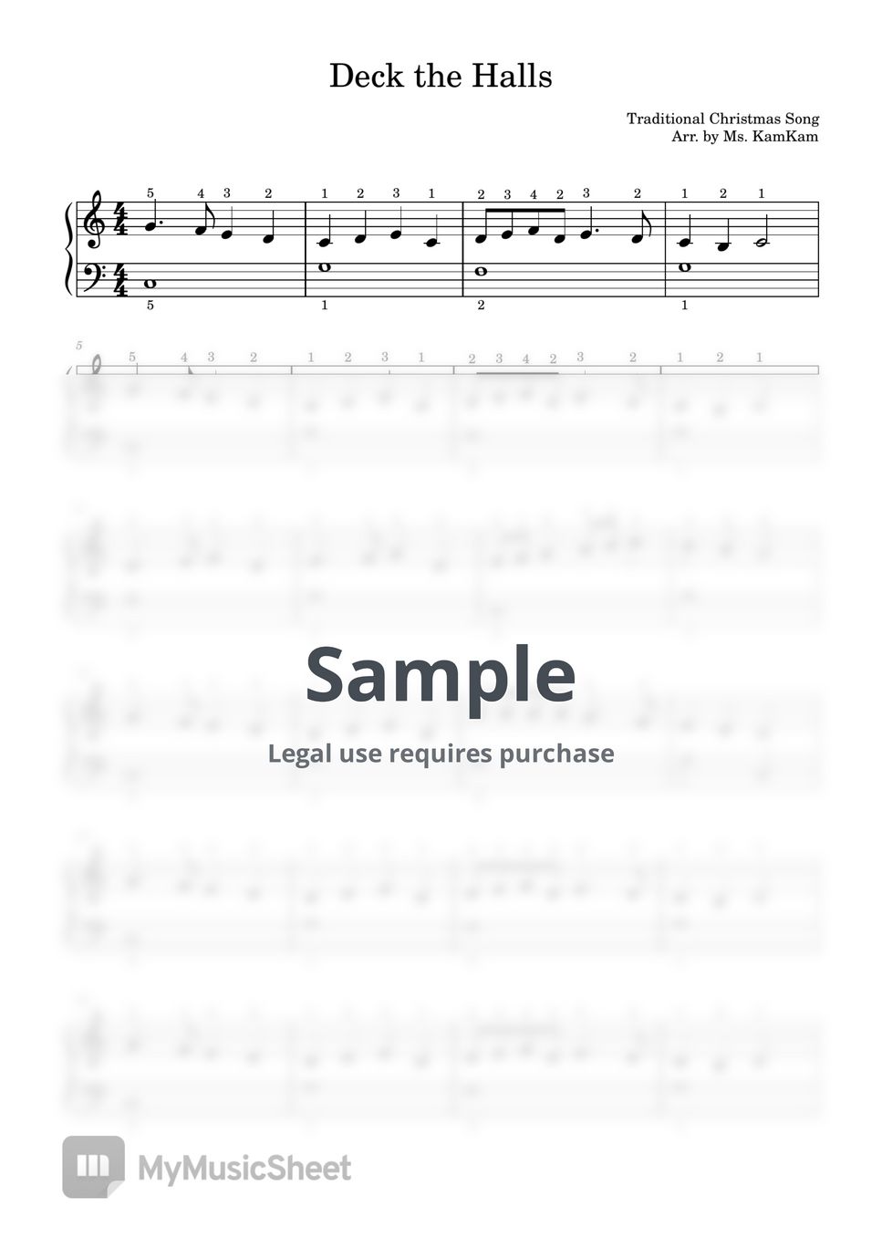 Deck the Halls (聖誕歌) (附有手指位) Sheets by Ms. KamKam