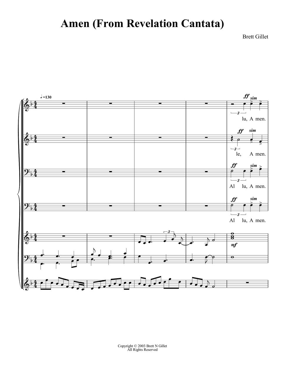 Brett Gillet - Amen (From Revelation Cantata) Partition musicale
