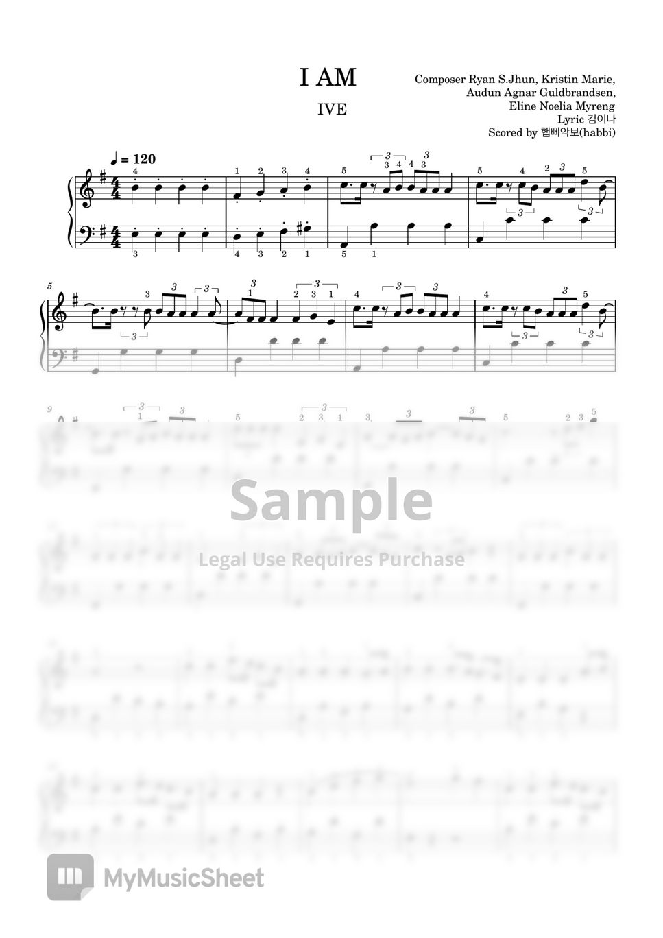 IVE - I AM (1절, 쉬운악보) Sheet Music by 햅삐악보(Habbi)