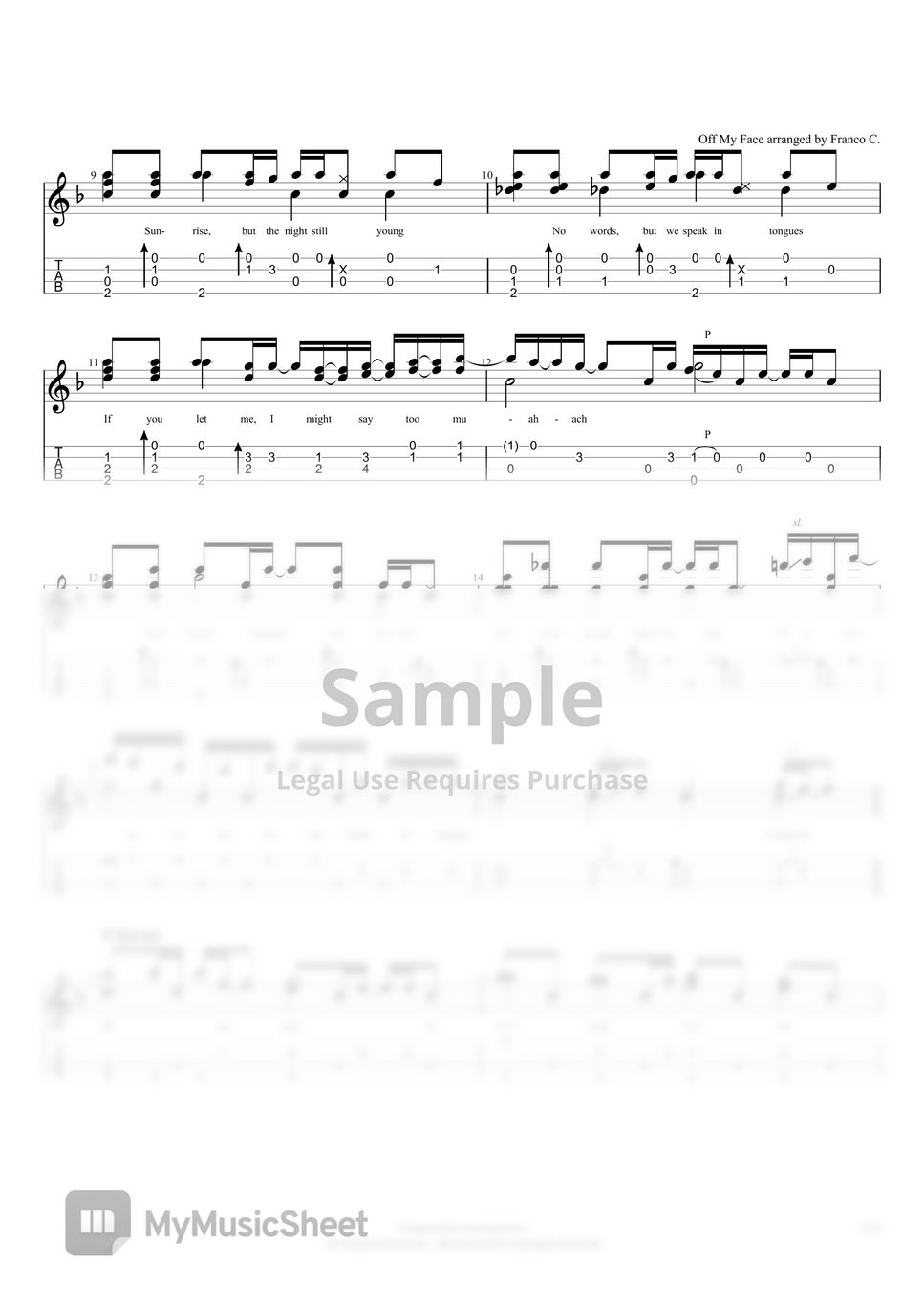 Justin Bieber Off My Face Ukulele Fingerstyle Tab 1staff By Franco C